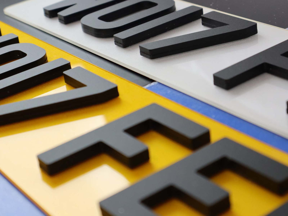Pair of Sleek Matte Stealth Premium 5mm Laser Cut 4D Number Plates ...