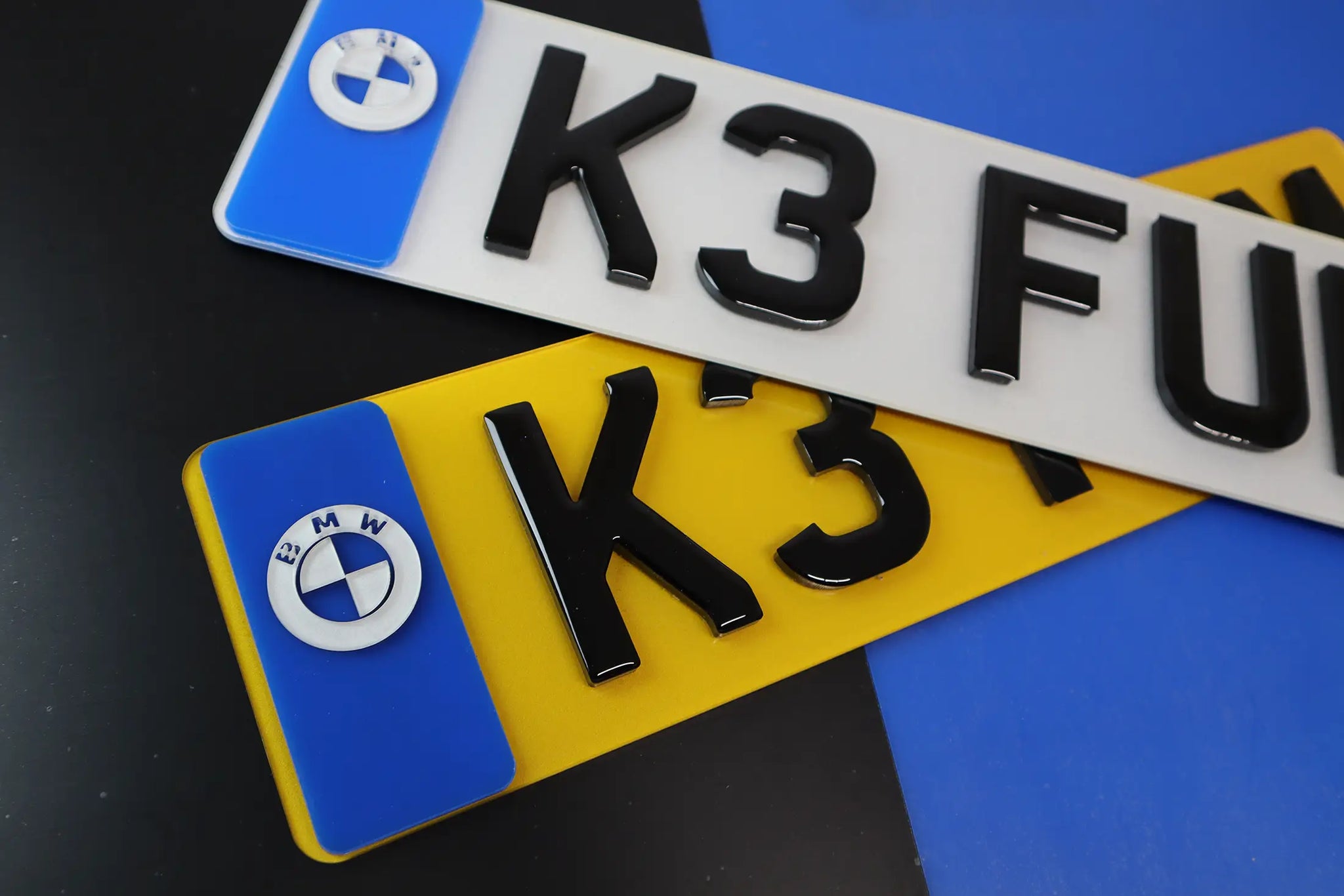 Bespoke Short Plates with BMW Badge and Gel Lettering